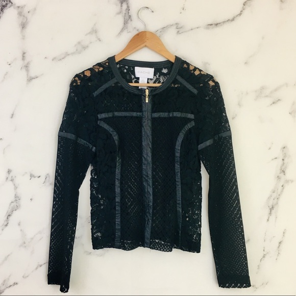 Cache | Jackets & Coats | Cach Fitted Lace Faux Leather Jacket Cardigan ...